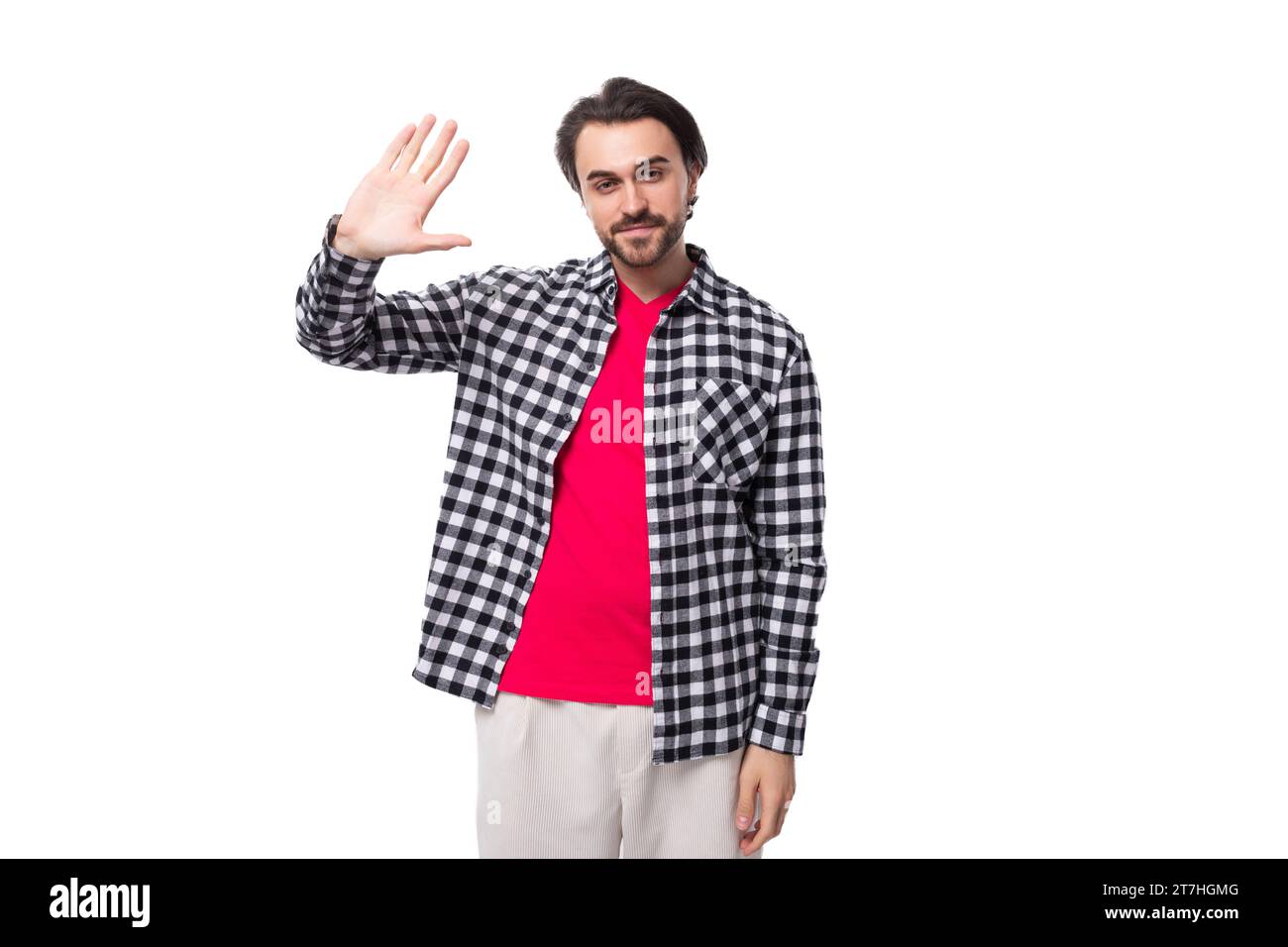 young european man with black hair and beard waving Stock Photo - Alamy
