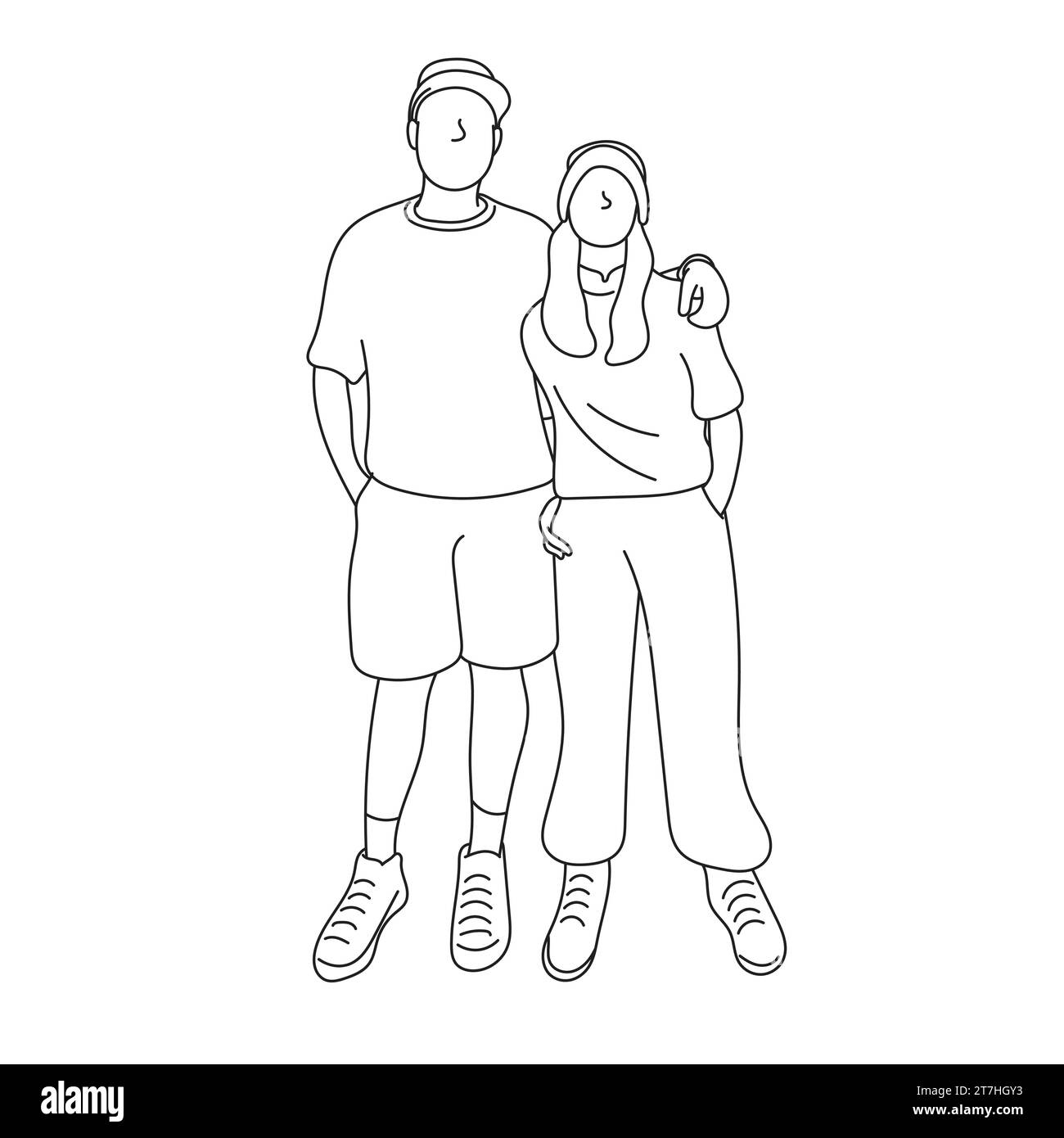 Man Embracing His Girlfriend Illustration Vector Hand Drawn Isolated On White Background Stock