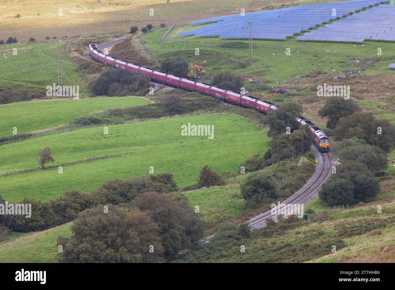 DB Cargo class 66 locomotive shortly after departure from Cwmbargoed opencast coal Disposal ...
