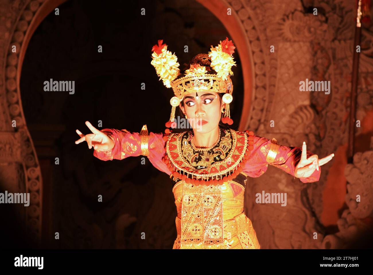 Indonesian actress with traditional dress during a typical barong dance ...