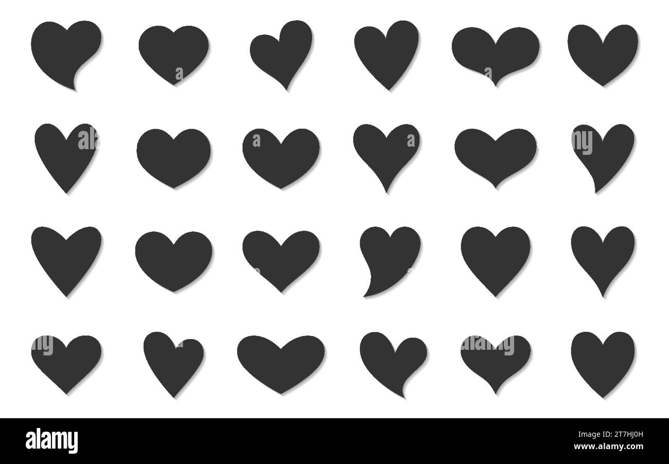 Heart silhouette diff shape black flat set. Icon retro abstract ...
