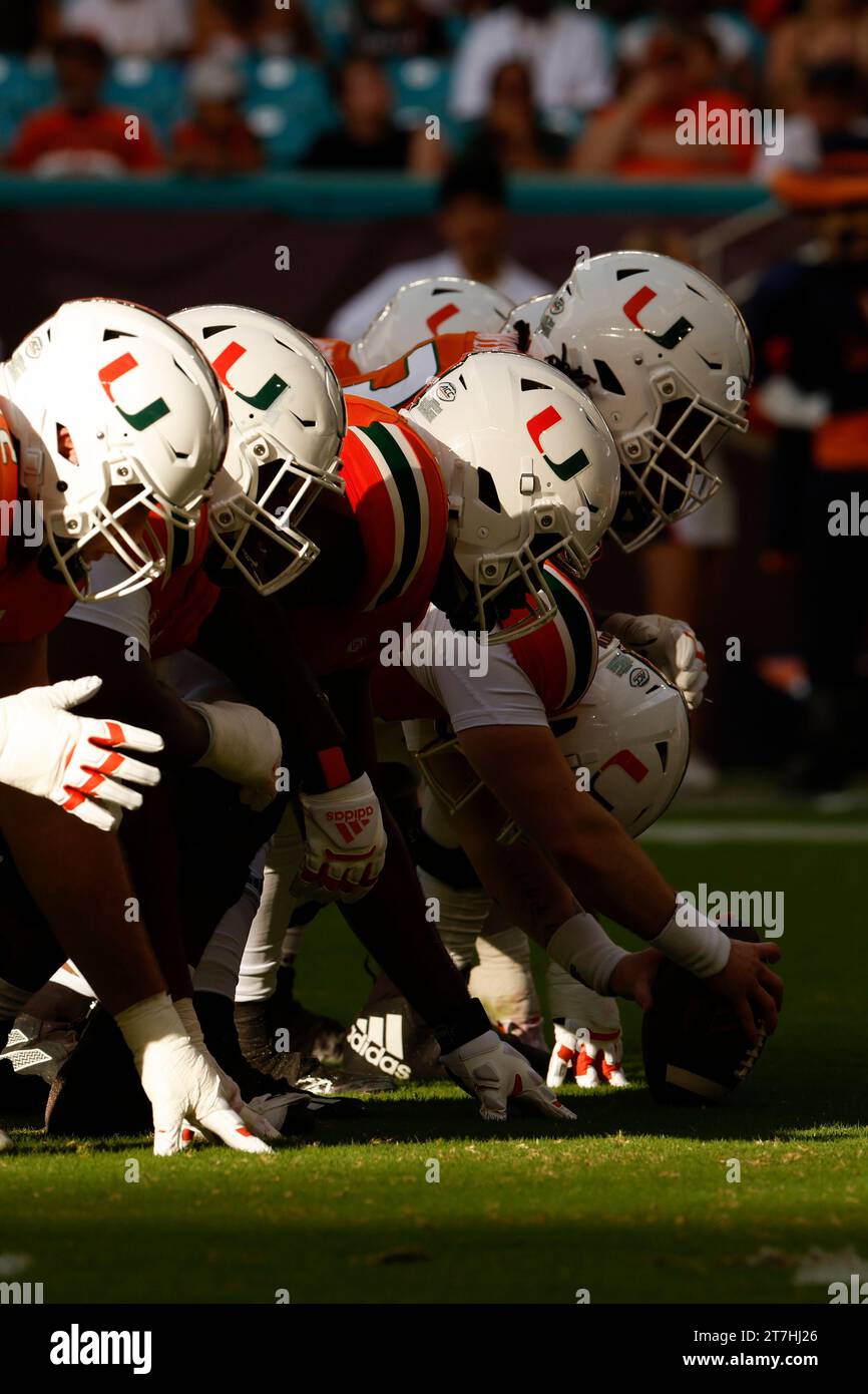 University of Miami line of scrimmage during an NCAA college football ...