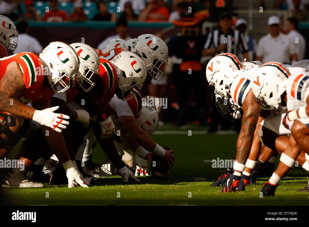 University of Miami line of scrimmage during an NCAA college football ...