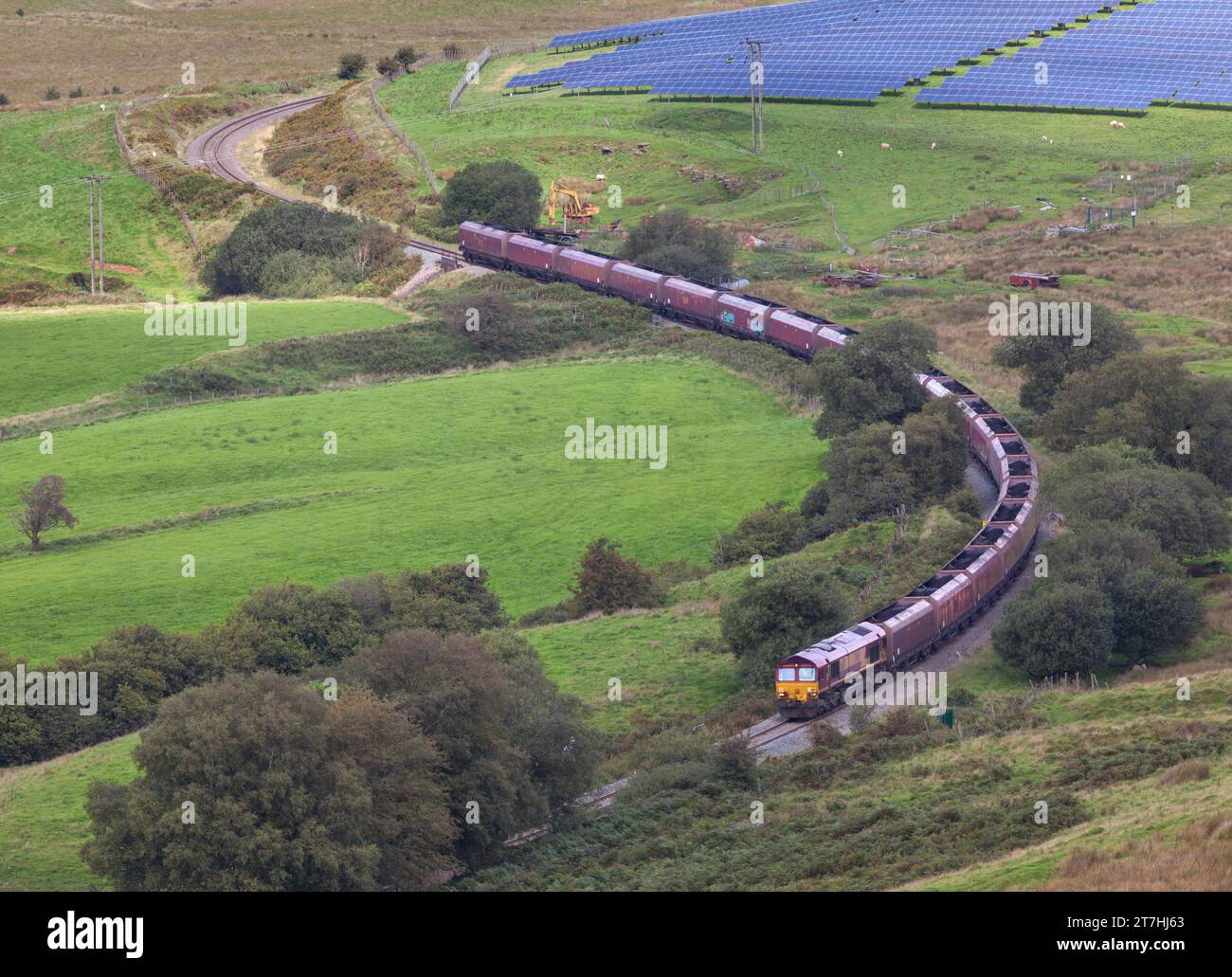 DB Cargo class 66 locomotive shortly after departure from Cwmbargoed opencast coal Disposal ...