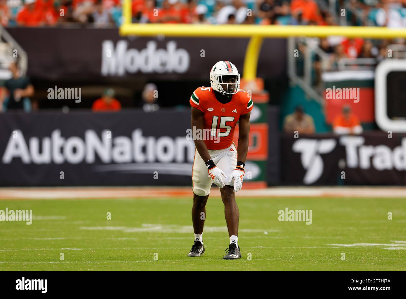 University of Miami wide receiver Tyler Harrell (15) lines up for the ...