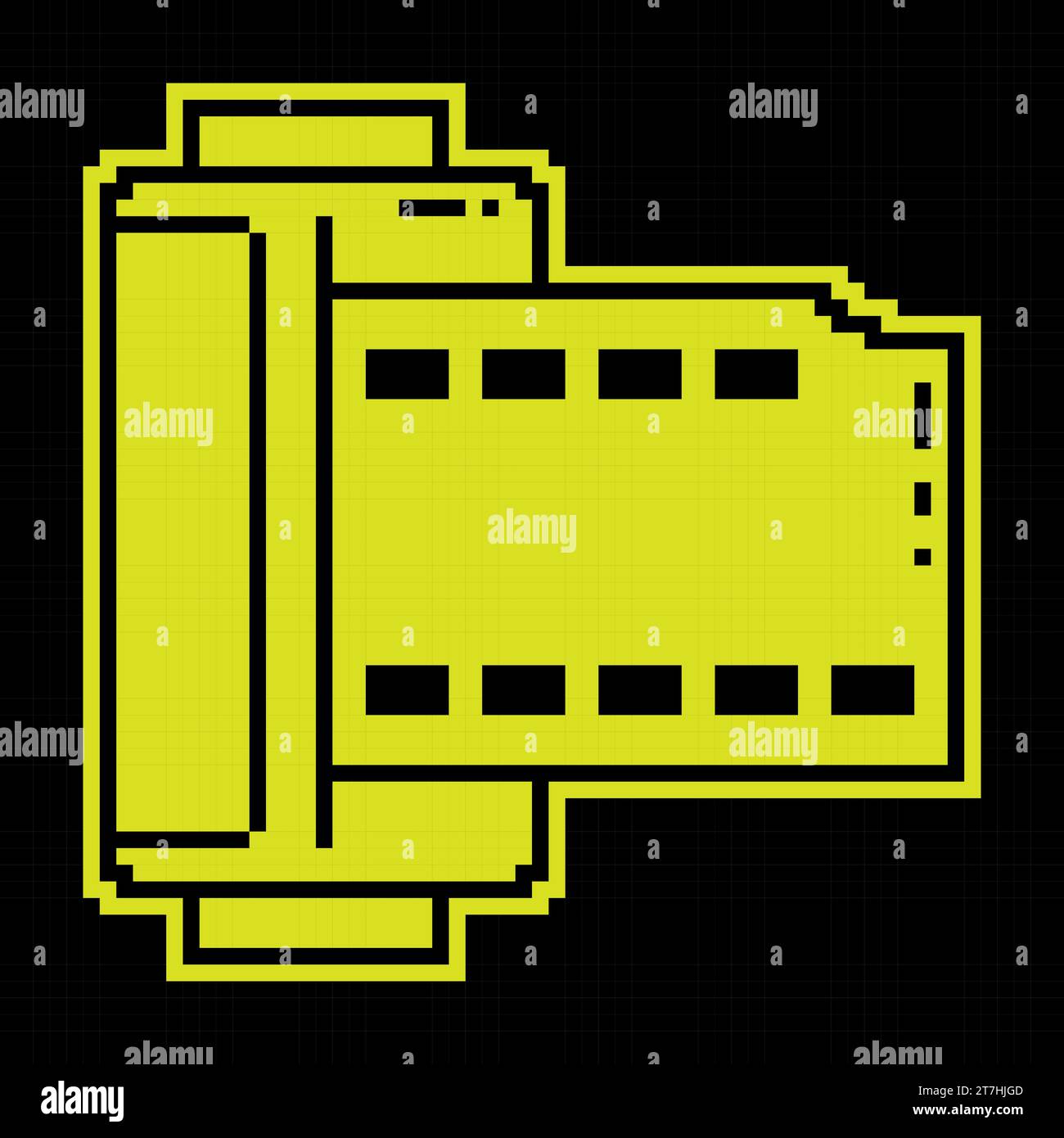Pixel silhouette icon. cylinder with old 35 mm photo film. World ...