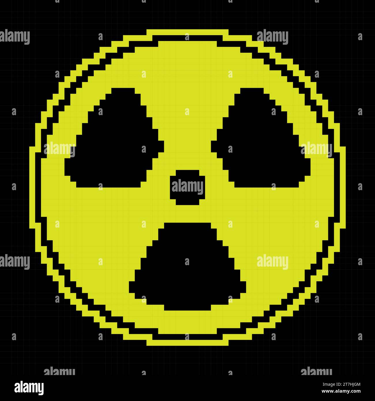 Pixel silhouette icon. Radioactive hazard sign. Simple black and yellow ...