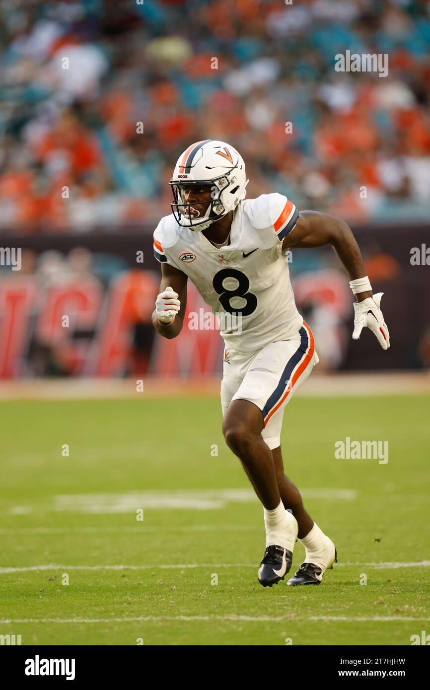 University of Virginia wide receiver Malachi Fields (8) runs a pass ...