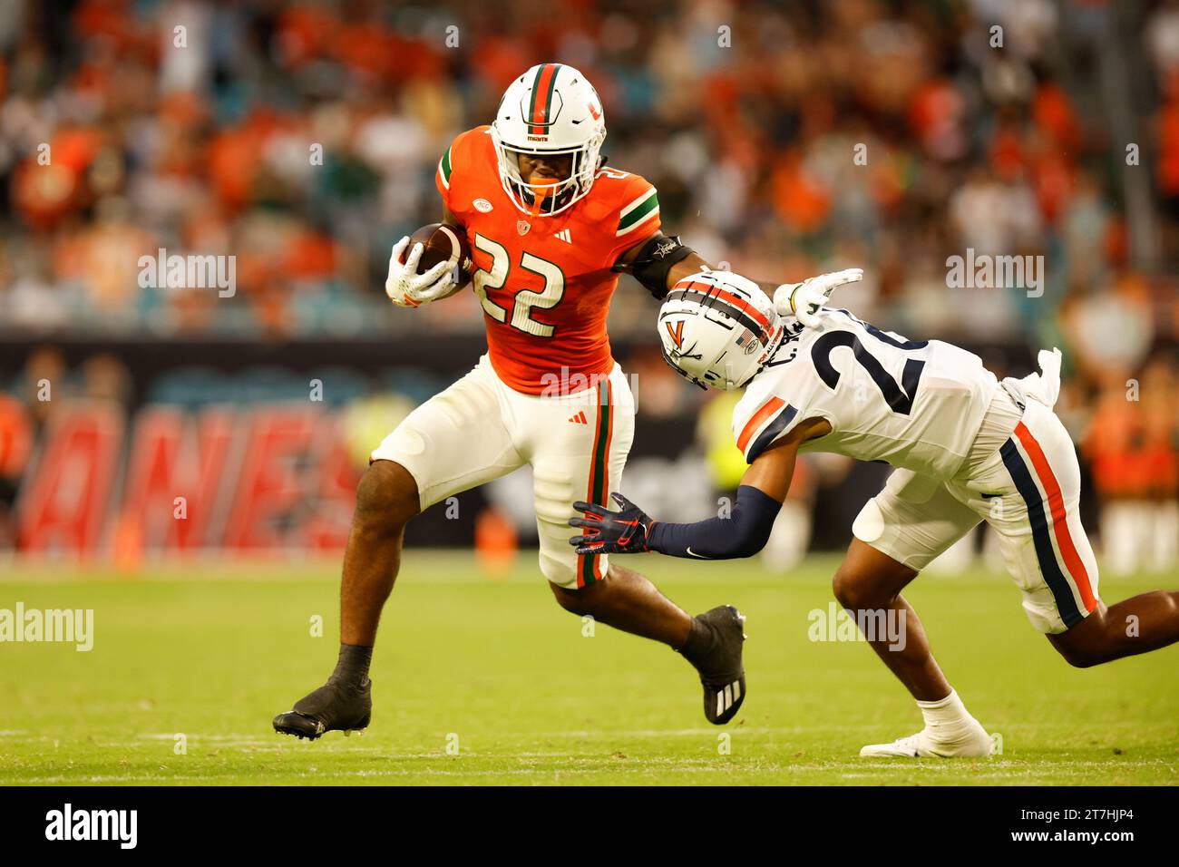 University of Miami running back Jaden Davis (22) carries the ball ...