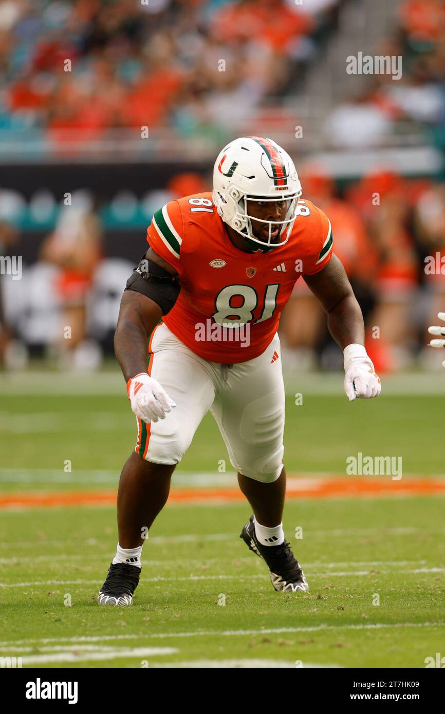 University of Miami defensive lineman Jared Harrison-Hunte (81) rushes ...