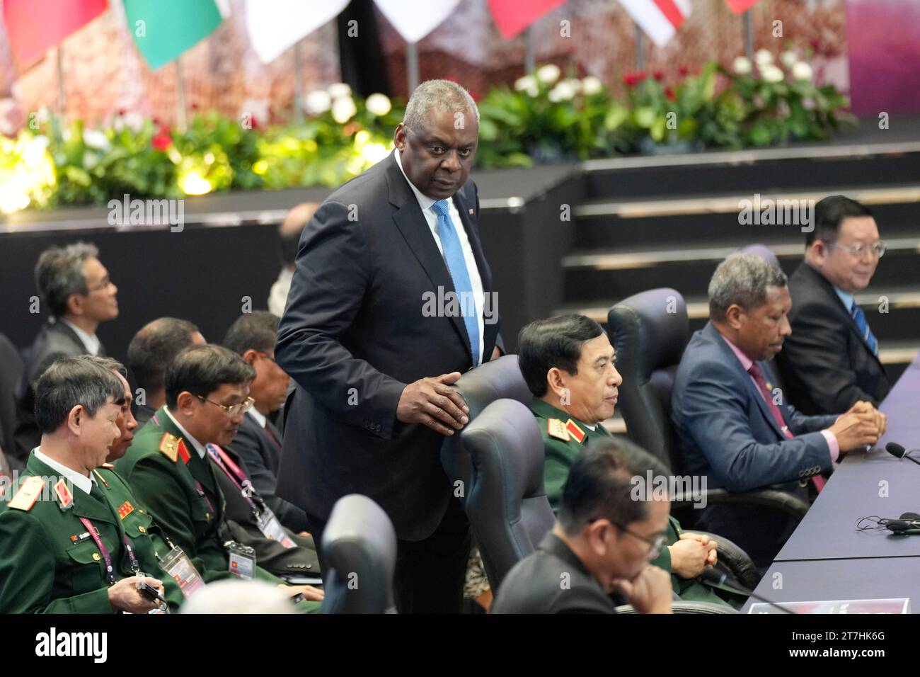 U.S. Secretary of Defense Lloyd Austin, center, arrives for the ...