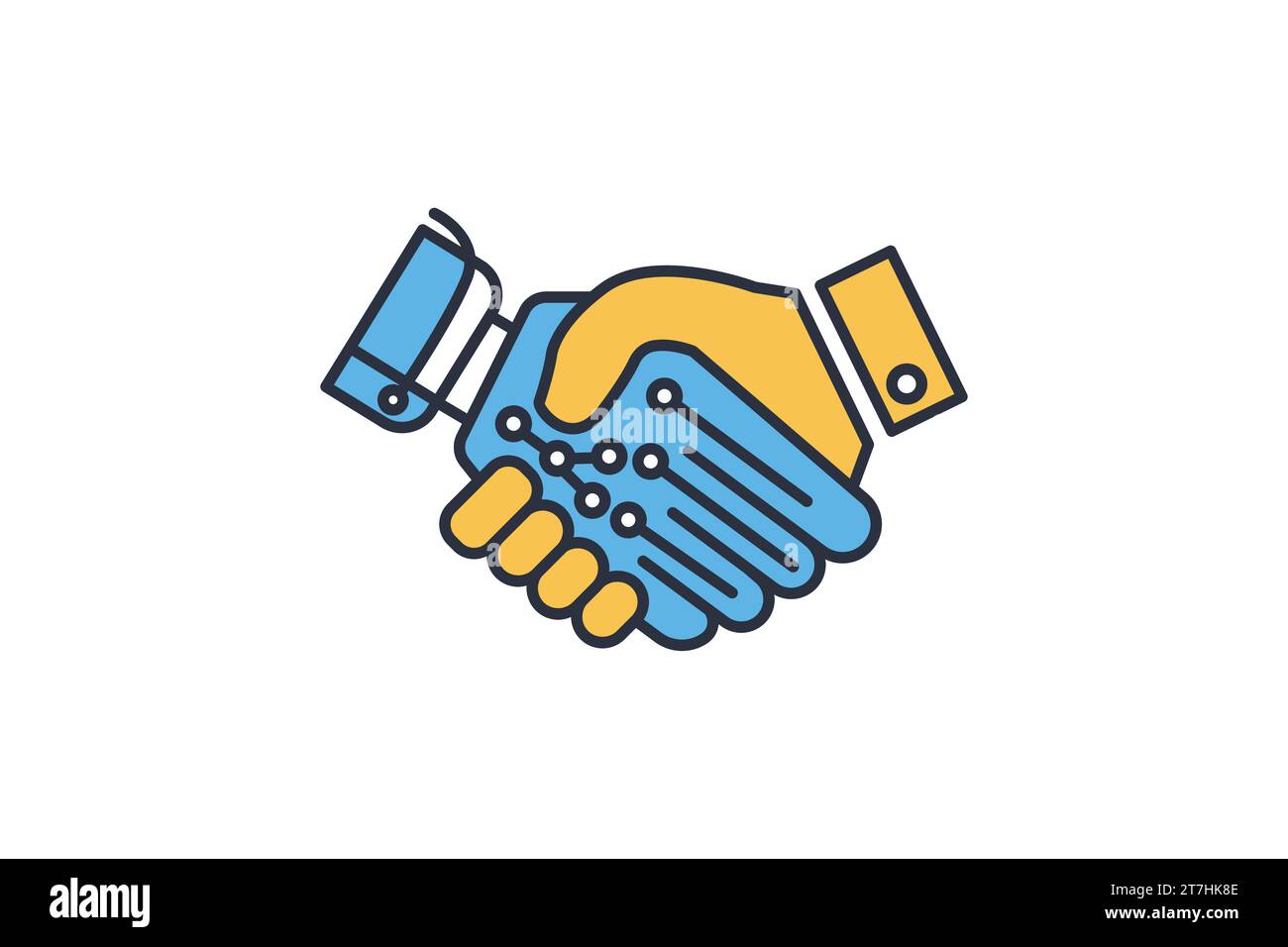 handshake icon. human machine collaboration. Handshake between a human hand and a robot hand ...