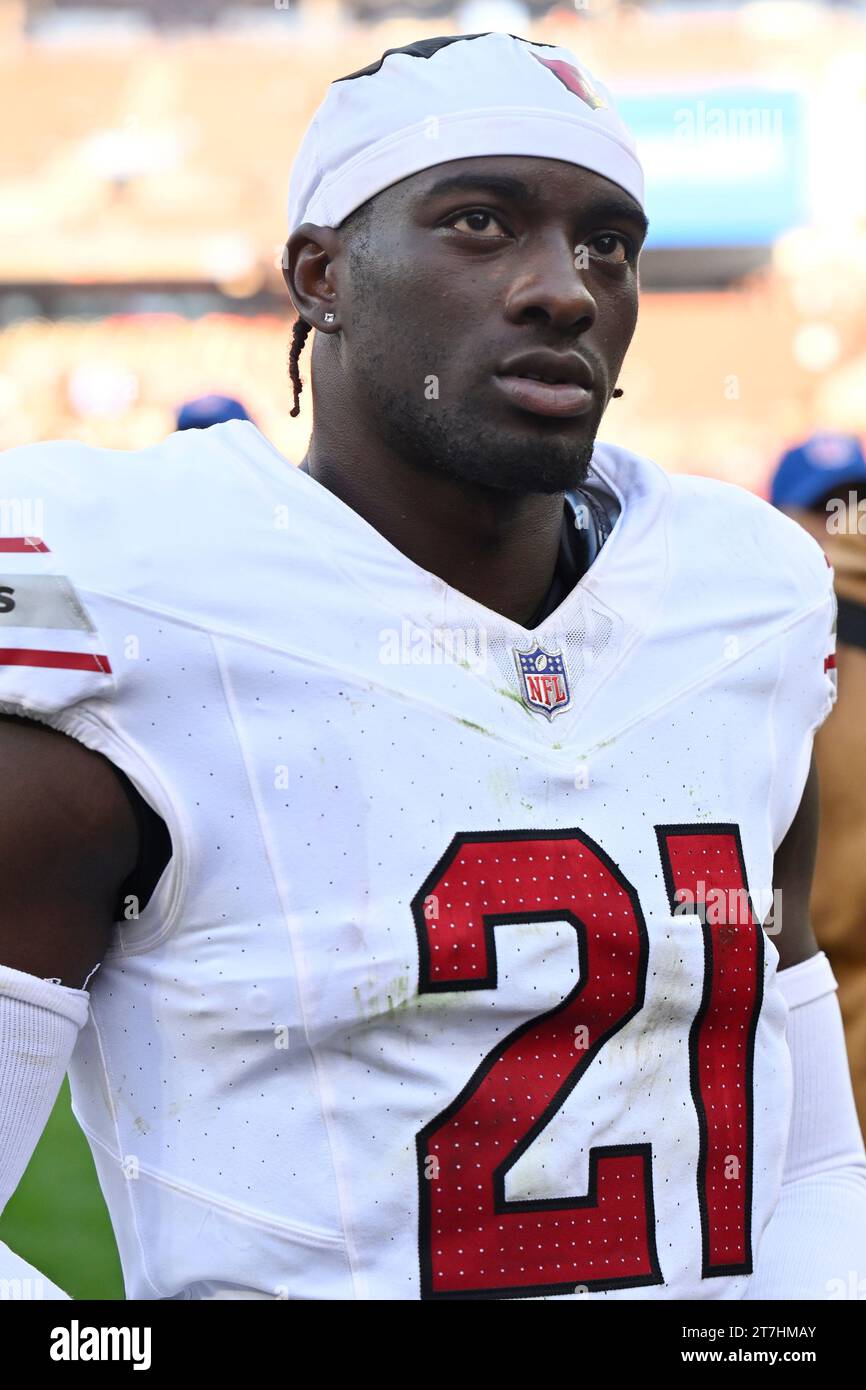 Arizona Cardinals cornerback Garrett Williams (21) walks off the field after an NFL football ...