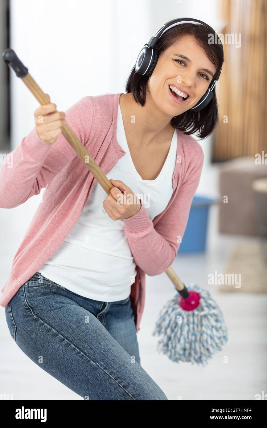 Woman dancing mop home hi-res stock photography and images - Alamy