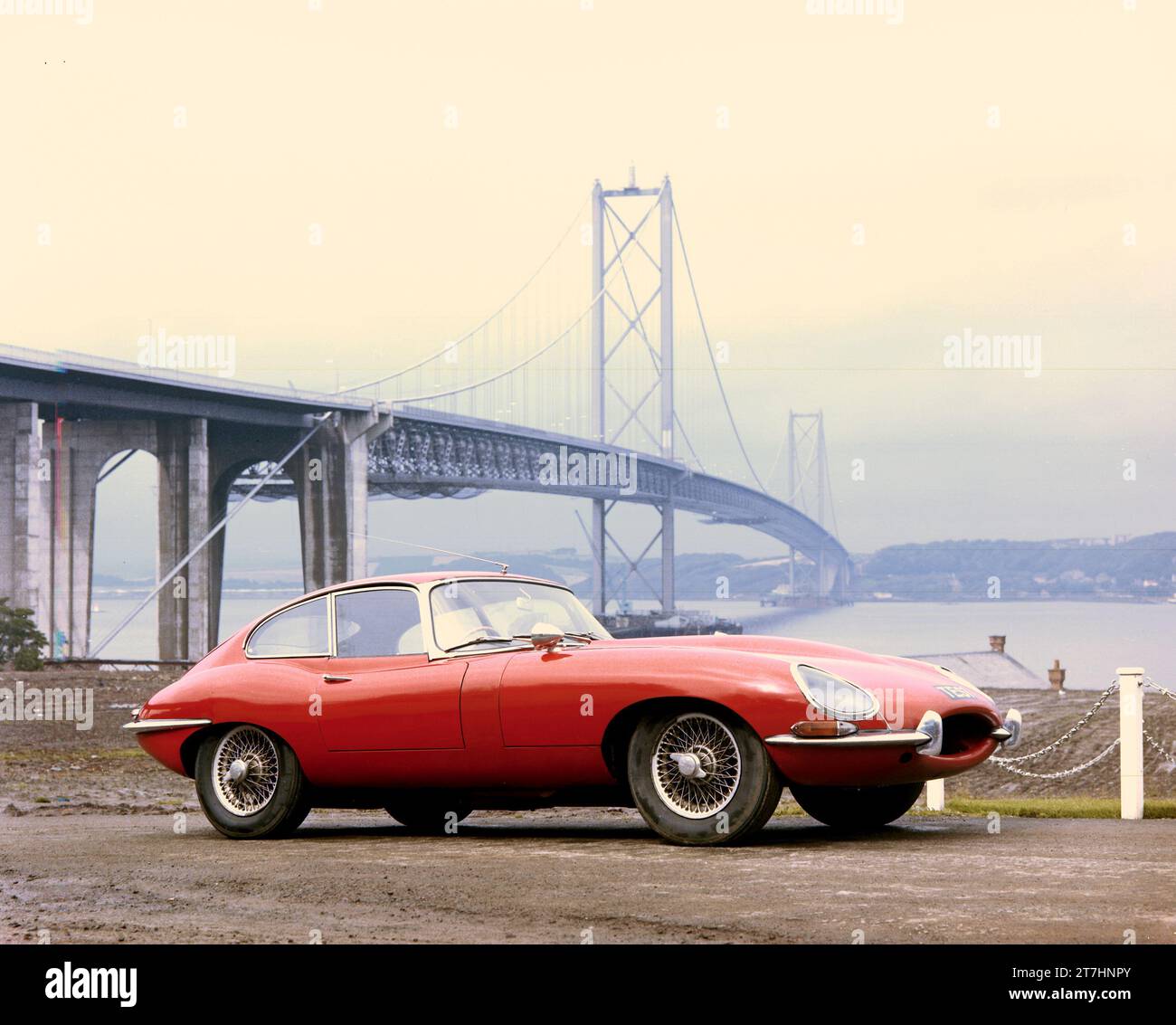 1964 Press picture of red Jaguar E-type Series 1 Coupe, TES 1, with the ...