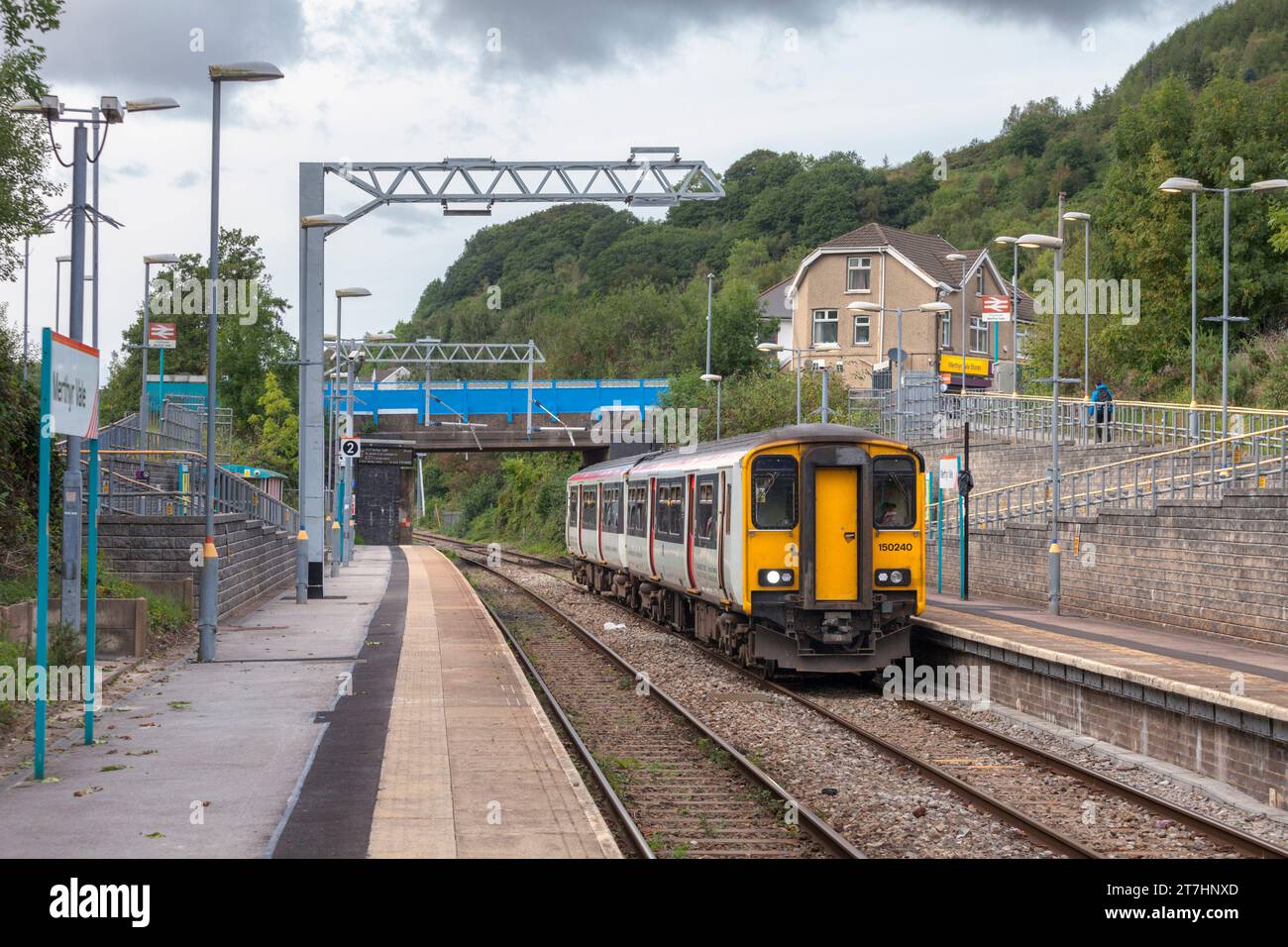 Transport For Wales class 150 Diesel multiple unit train at Merthyr Vale railway station, south ...