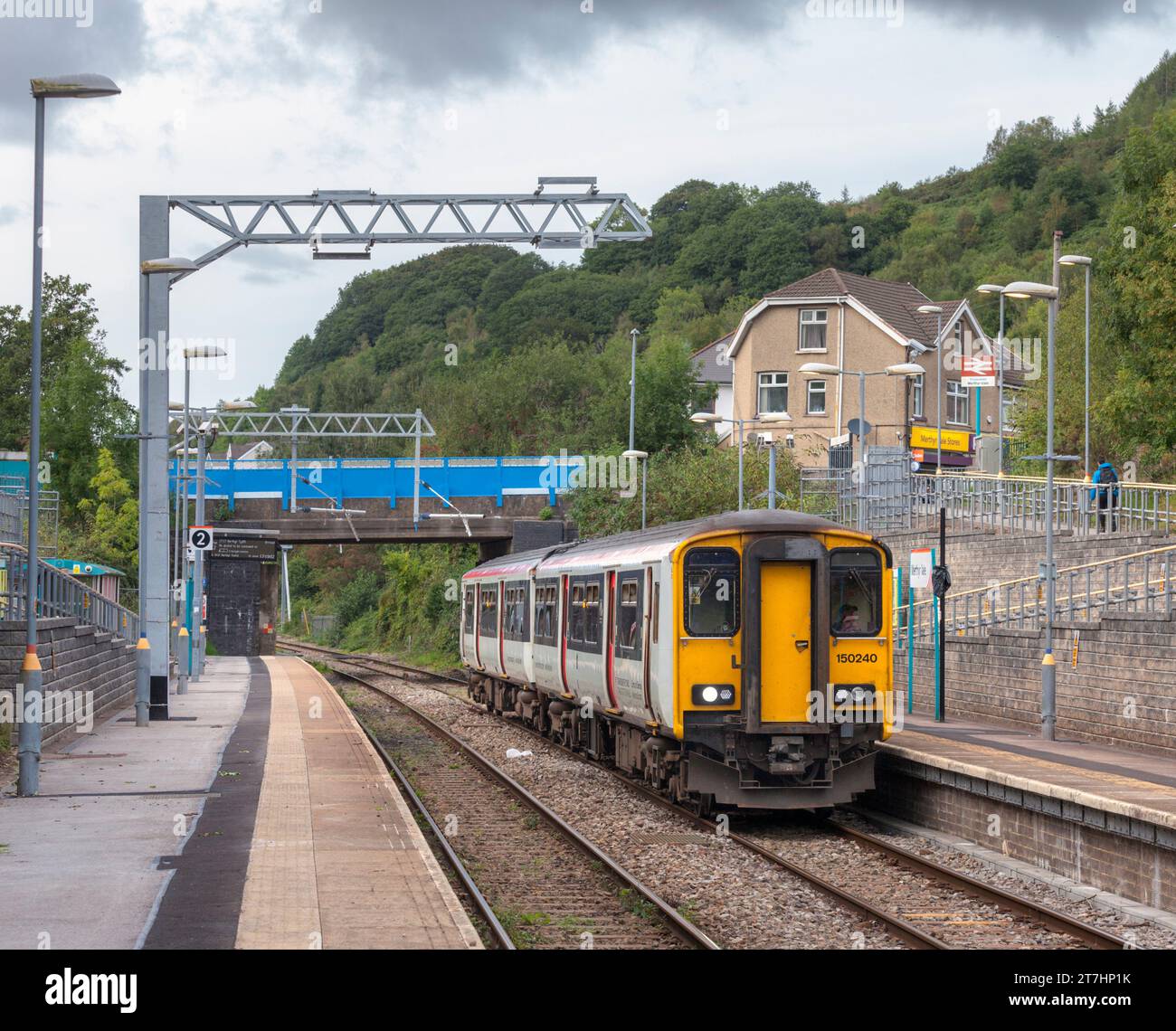 Transport For Wales class 150 Diesel multiple unit train at Merthyr Vale railway station, south ...