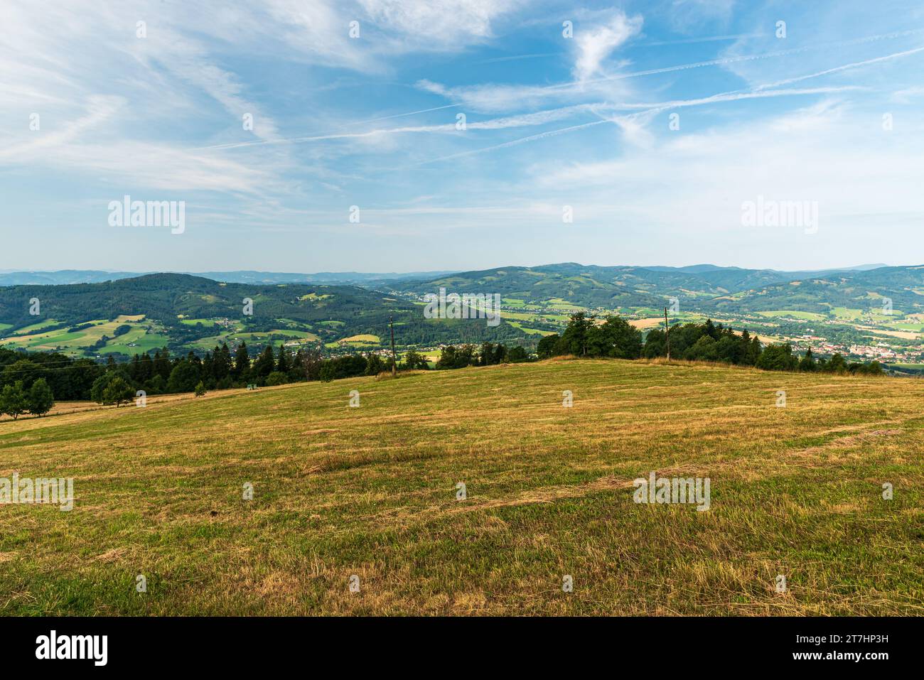 Summer morning on Bahenec in Slezske Beskydy mountains in Czech ...