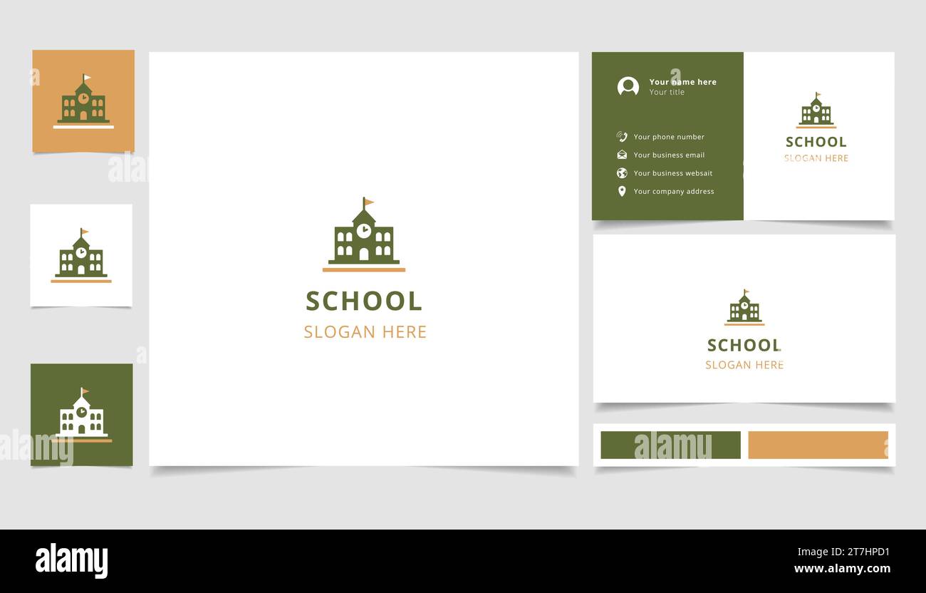 School logo design with editable slogan. Branding book and business ...