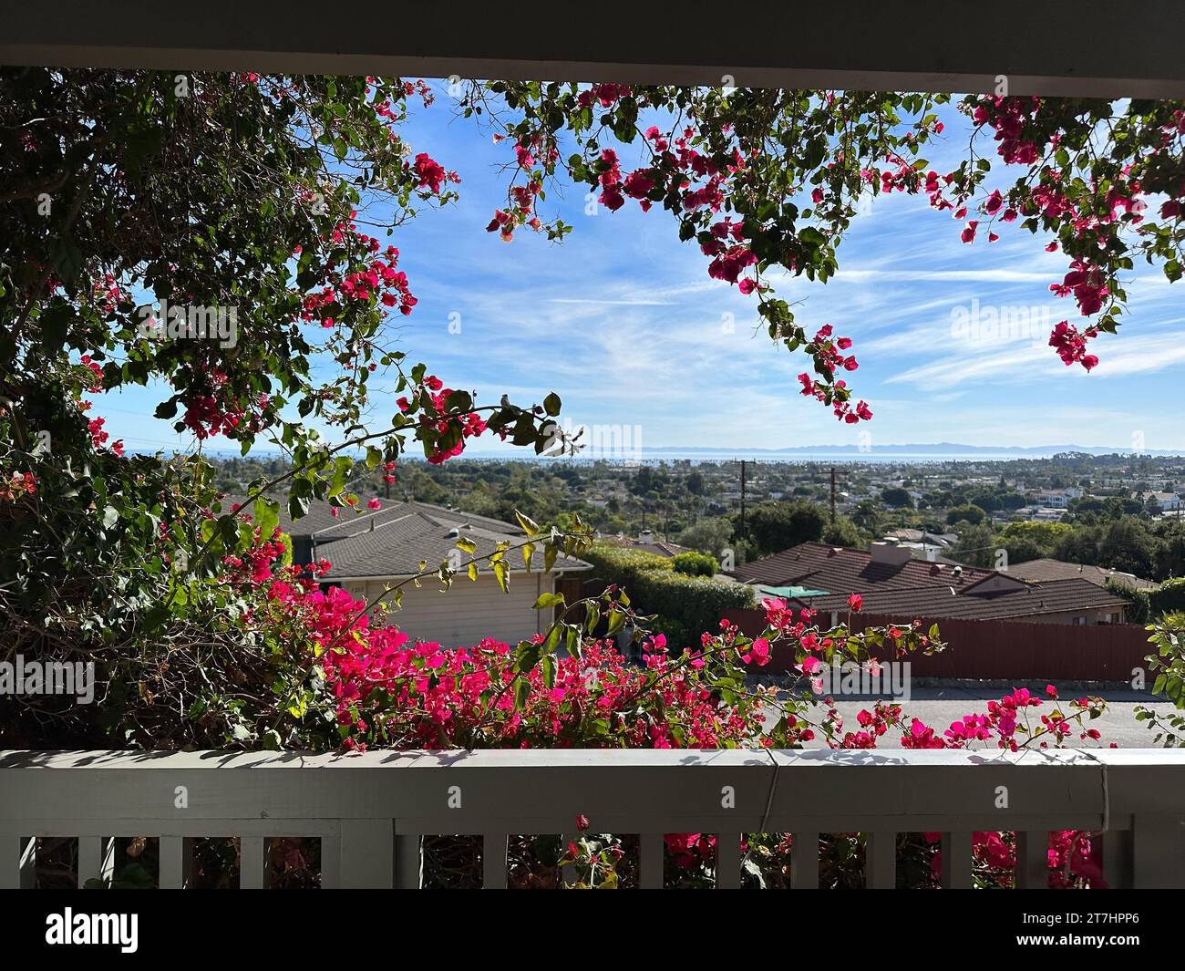 Montecito, California, USA. 12th Nov, 2023. Balcony view with pink ...