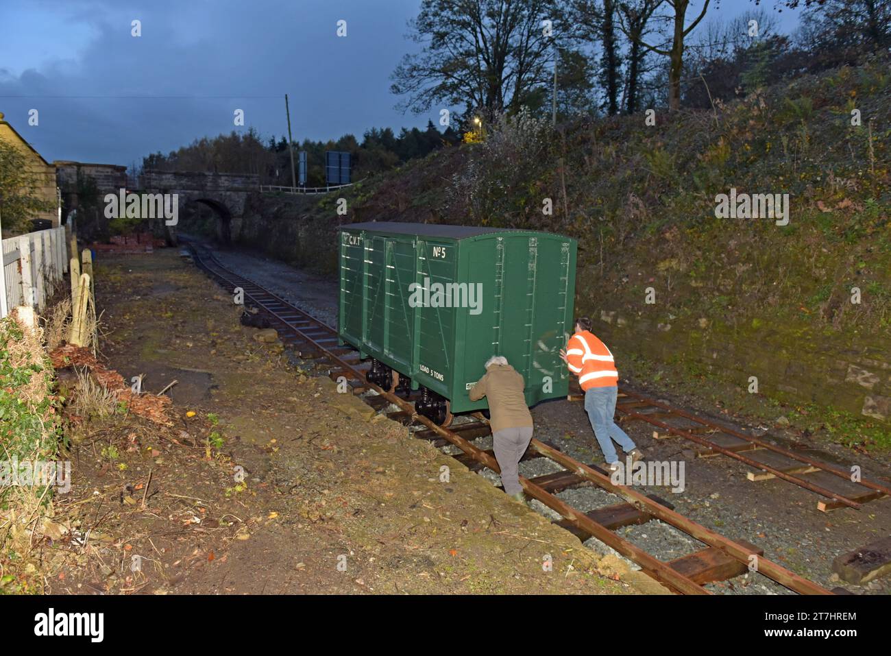 Volunteers unload the first item of rolling stock to arrive at Chirk ...