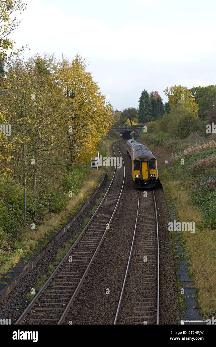 A Transport for Wales train arriving at Chirk Station, Wrexham, Wales ...