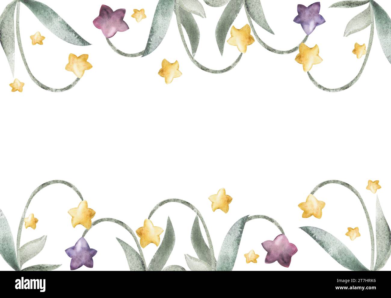 Watercolor hand drawn illustration, magical star flowers with textured ...