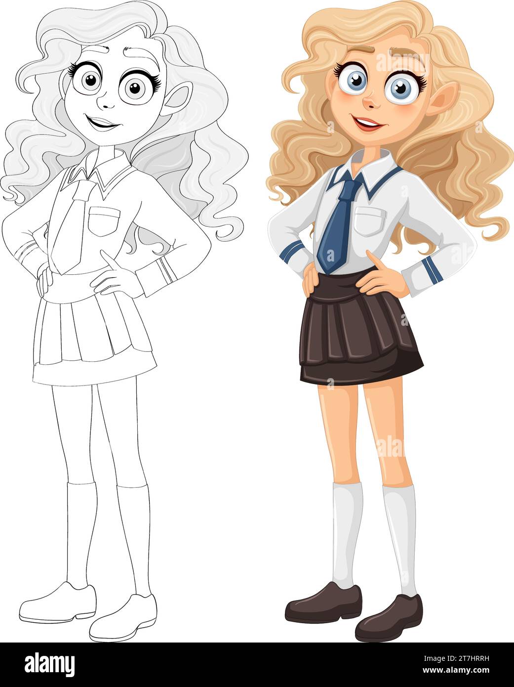 A cute and stylish cartoon character with big eyes and long blonde hair ...