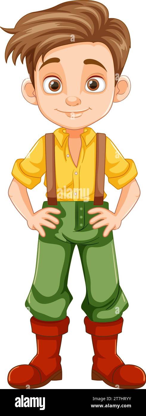 A charming cartoon character of a young farmer boy, isolated on a white ...