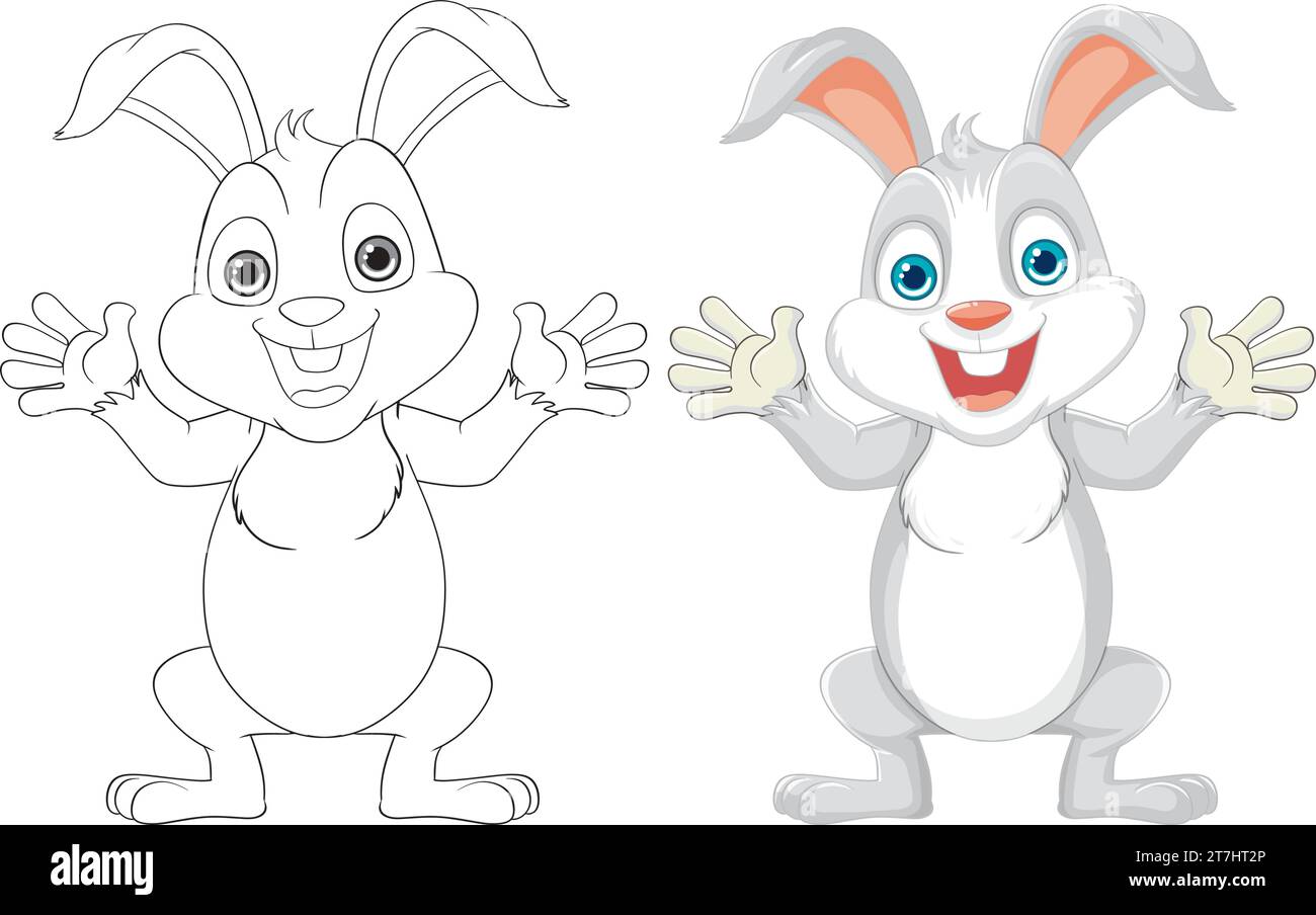 A cute and cheerful rabbit cartoon character with a joyful smile ...