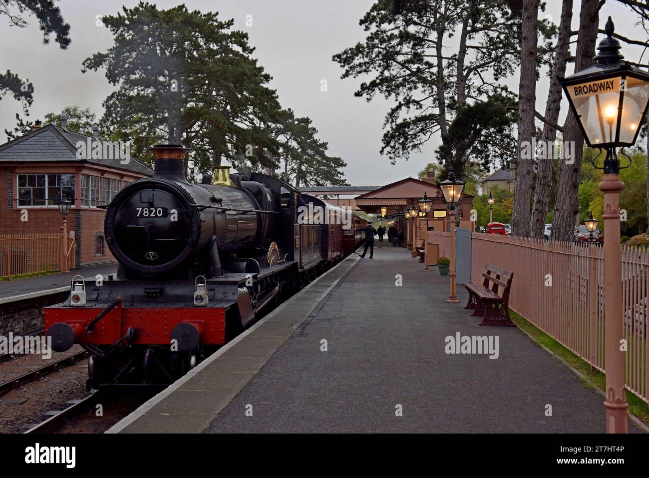 Ex GWR steam loco 7820 Dinmore Manor at Broadway Station on the GWSR heritage Railway, October ...