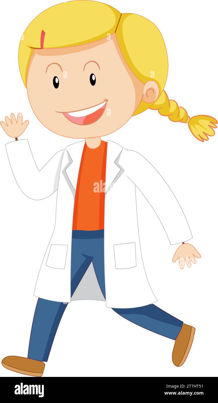 A doodle-style vector illustration of an adorable female scientist ...