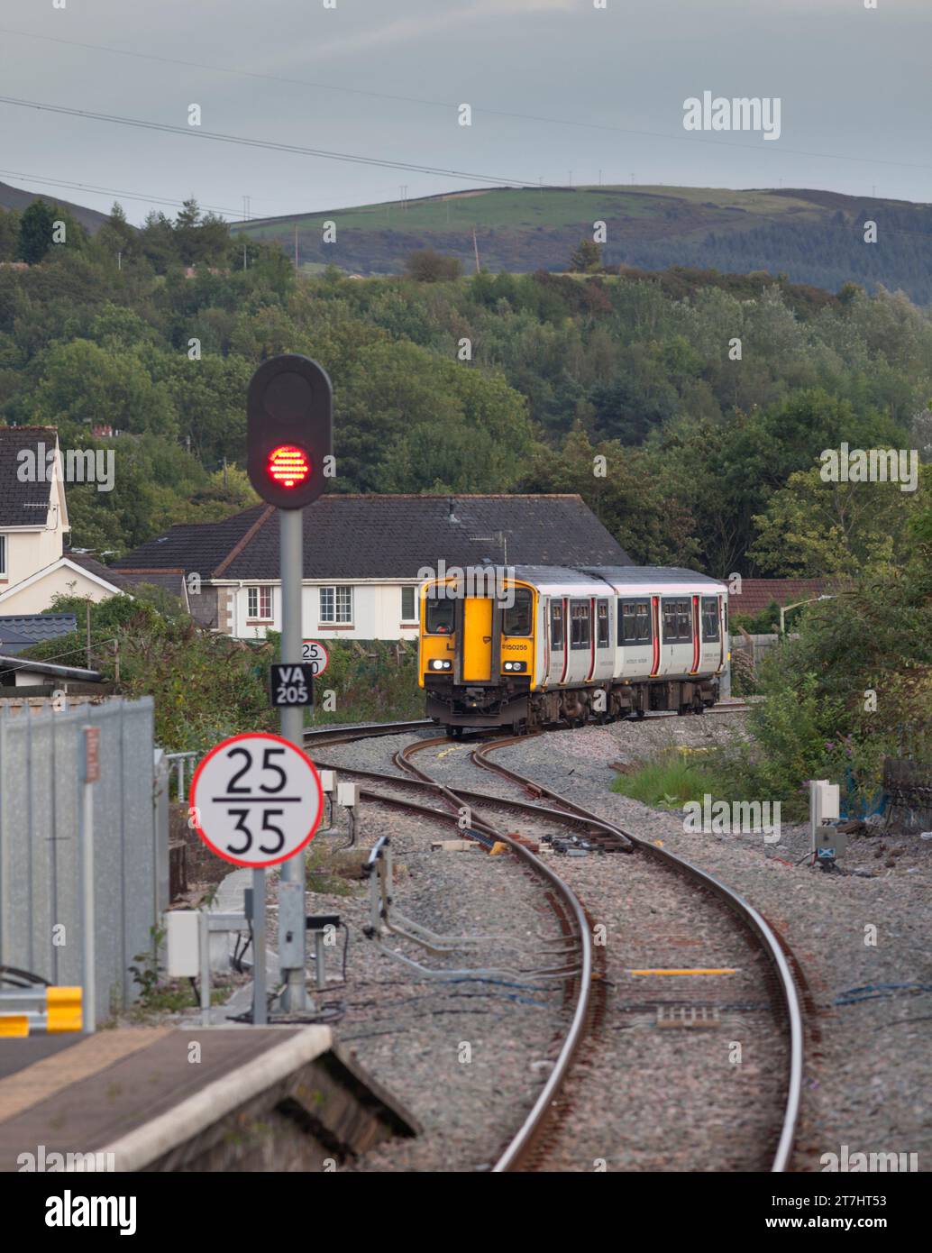 Transport For Wales class 150 Diesel multiple unit train arriving at Merthyr Tydfil, south Wales ...