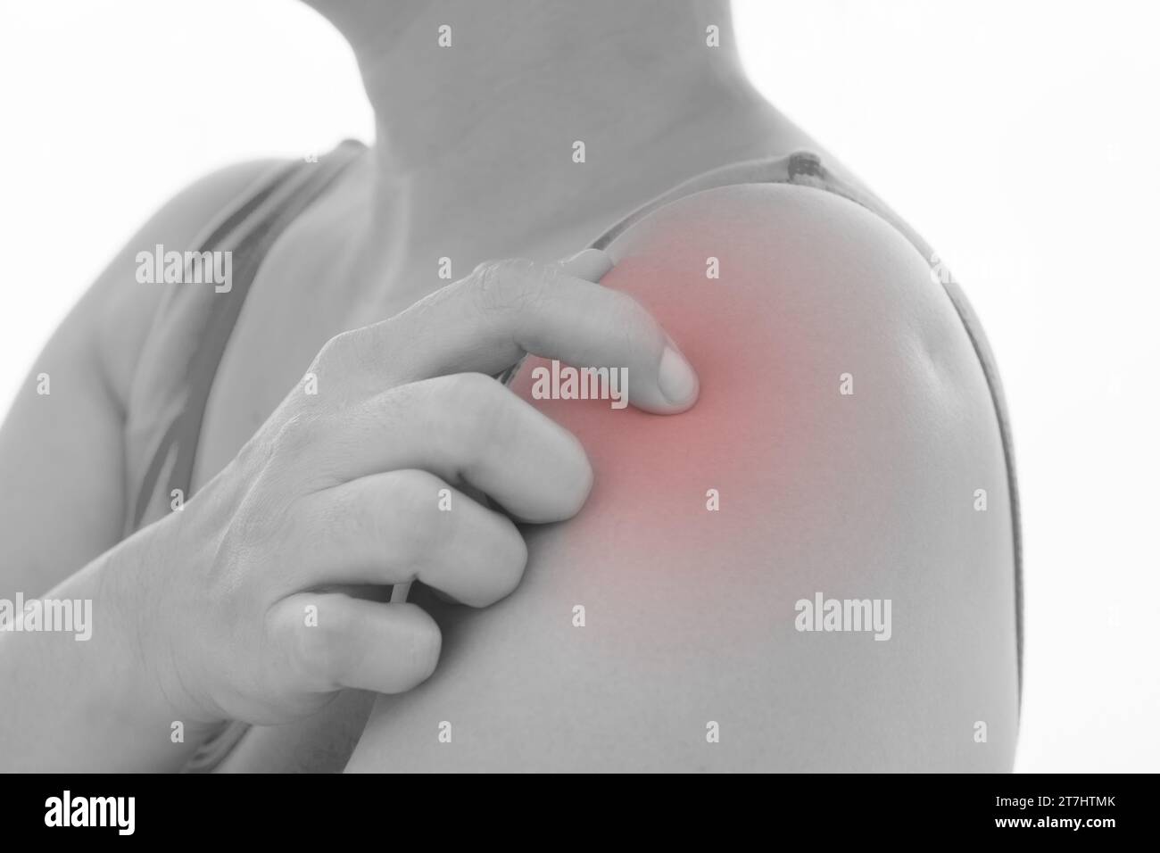 Itching of skin diseases in women using the hand-scratching. Red around ...