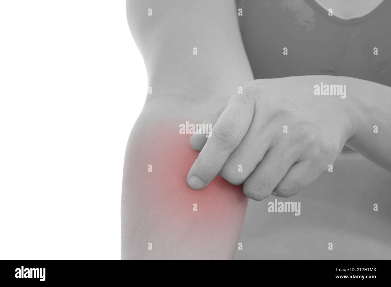 Itching of skin diseases in women using the hand-scratching. Red around ...