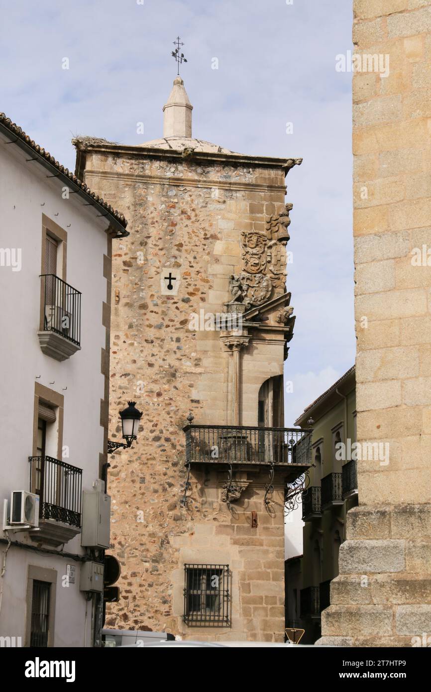 Caceres, Extremadura, Spain- October 23, 2023: The Godoy Palace facade ...