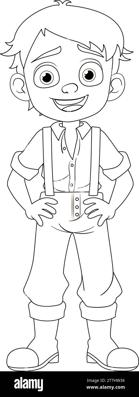 A young cowboy wearing country farmer clothes with a happy smiley ...