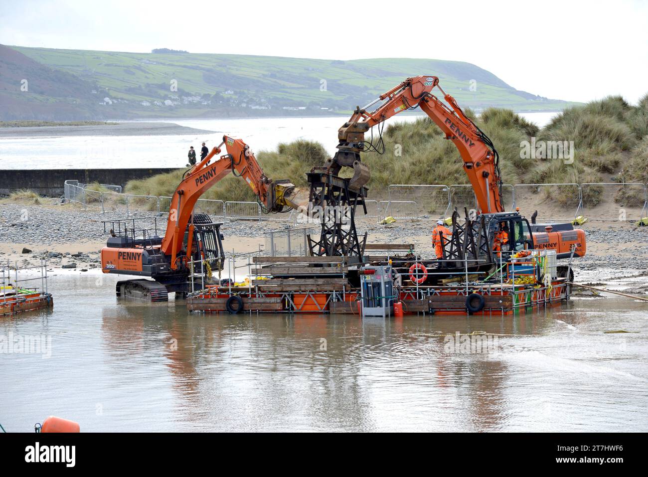 Old sections of Barmouth rail bridge cut up on Barmouth beach after ...