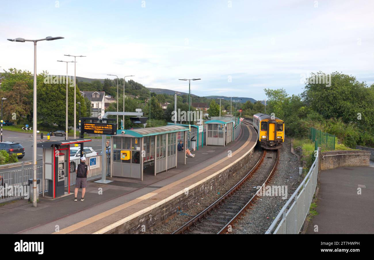 Transport For Wales class 150 Diesel multiple unit train arriving at Merthyr Tydfil railway ...
