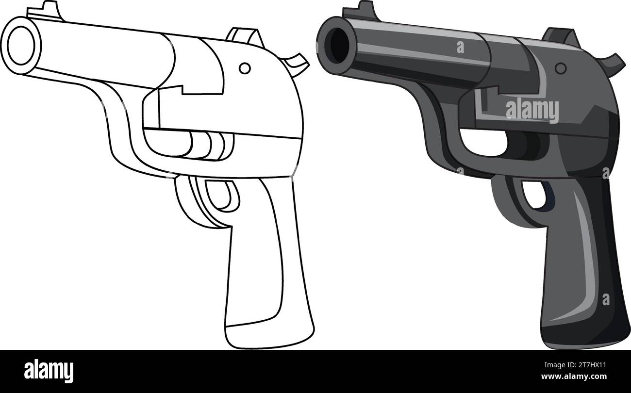 Colorable cartoon gun illustration with doodle outline Stock Vector ...