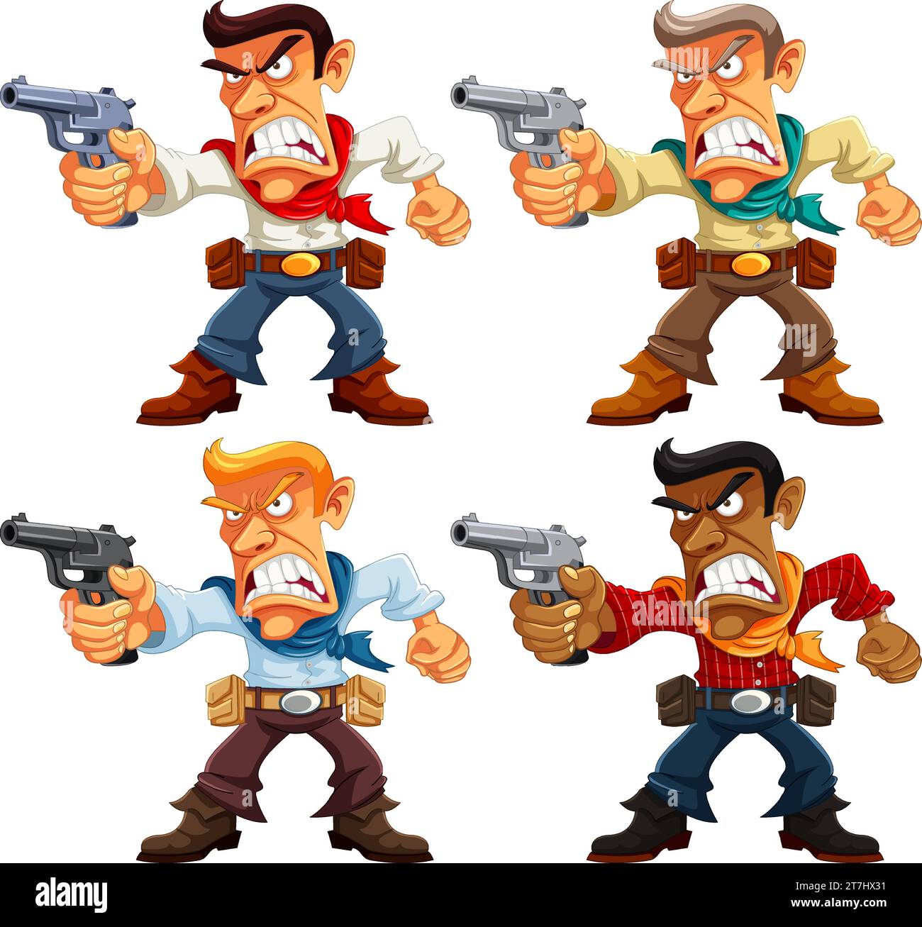 Vector cartoon illustration of an angry cowboy holding a gun Stock ...