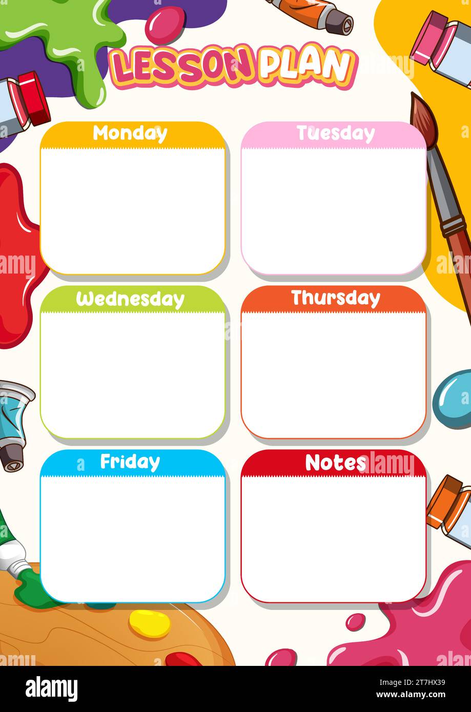 A printable weekly lesson plan with a colourful art theme Stock Vector ...