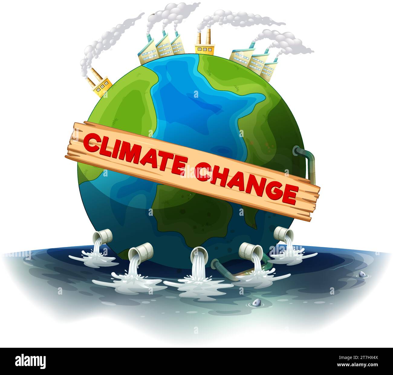 Toxic water flowing from Earth's polluted factory drain Stock Vector ...