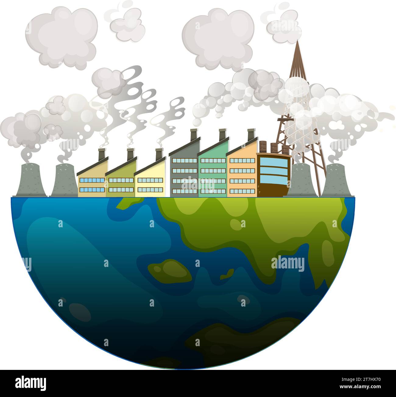 Earth cut in half with big factory releasing pollution Stock Vector ...