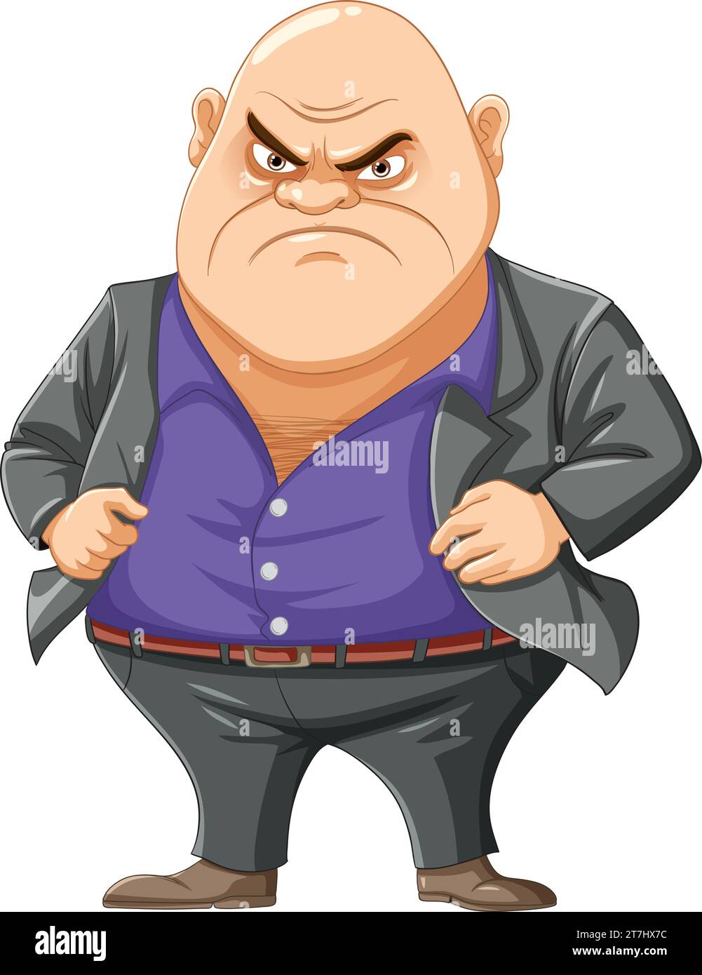 An isolated vector illustration of a grumpy bald middle-age mafia man ...