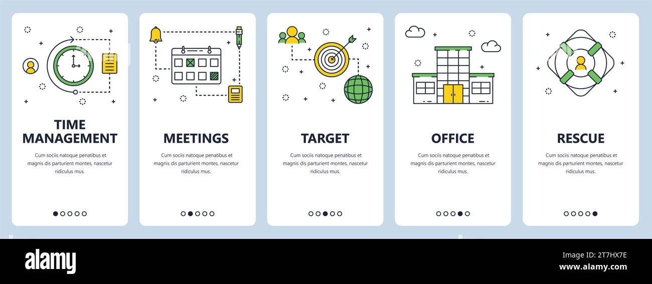 Vector set of vertical banners with Time management, Meetings, Target ...