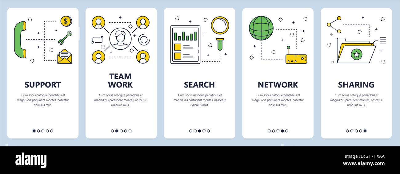 Vector set of vertical banners with Support, Team work, Search, Network ...