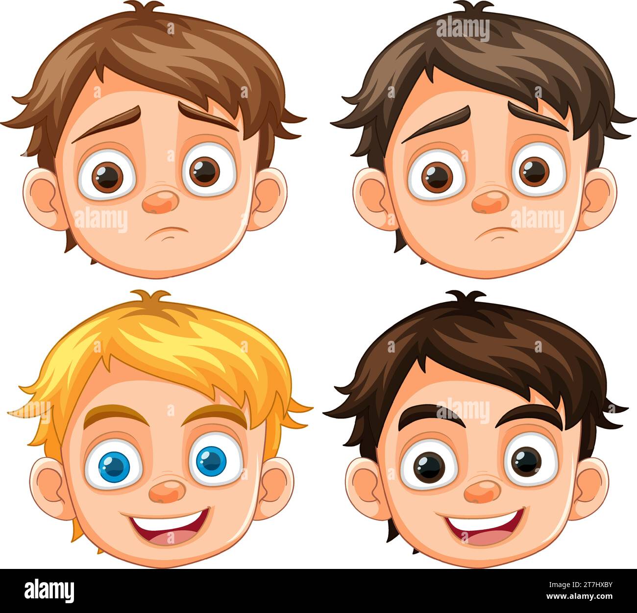 Illustrations of happy and sad facial expressions on a boy's face Stock ...