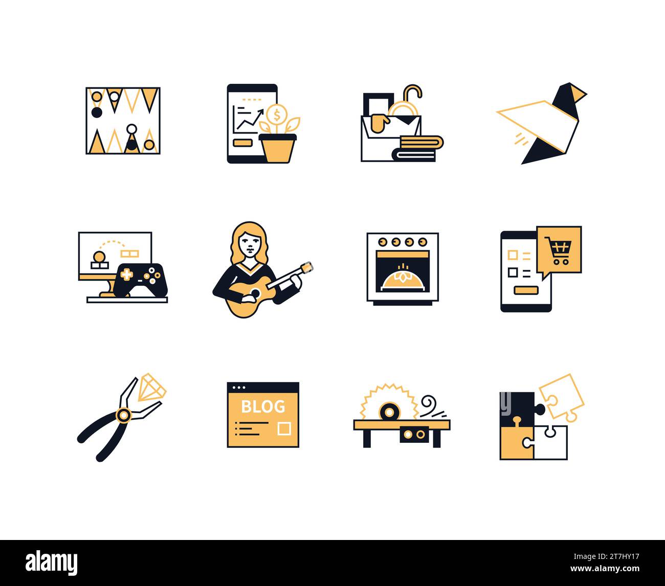 Hobby for an introvert - line design style icons set Stock Vector Image ...