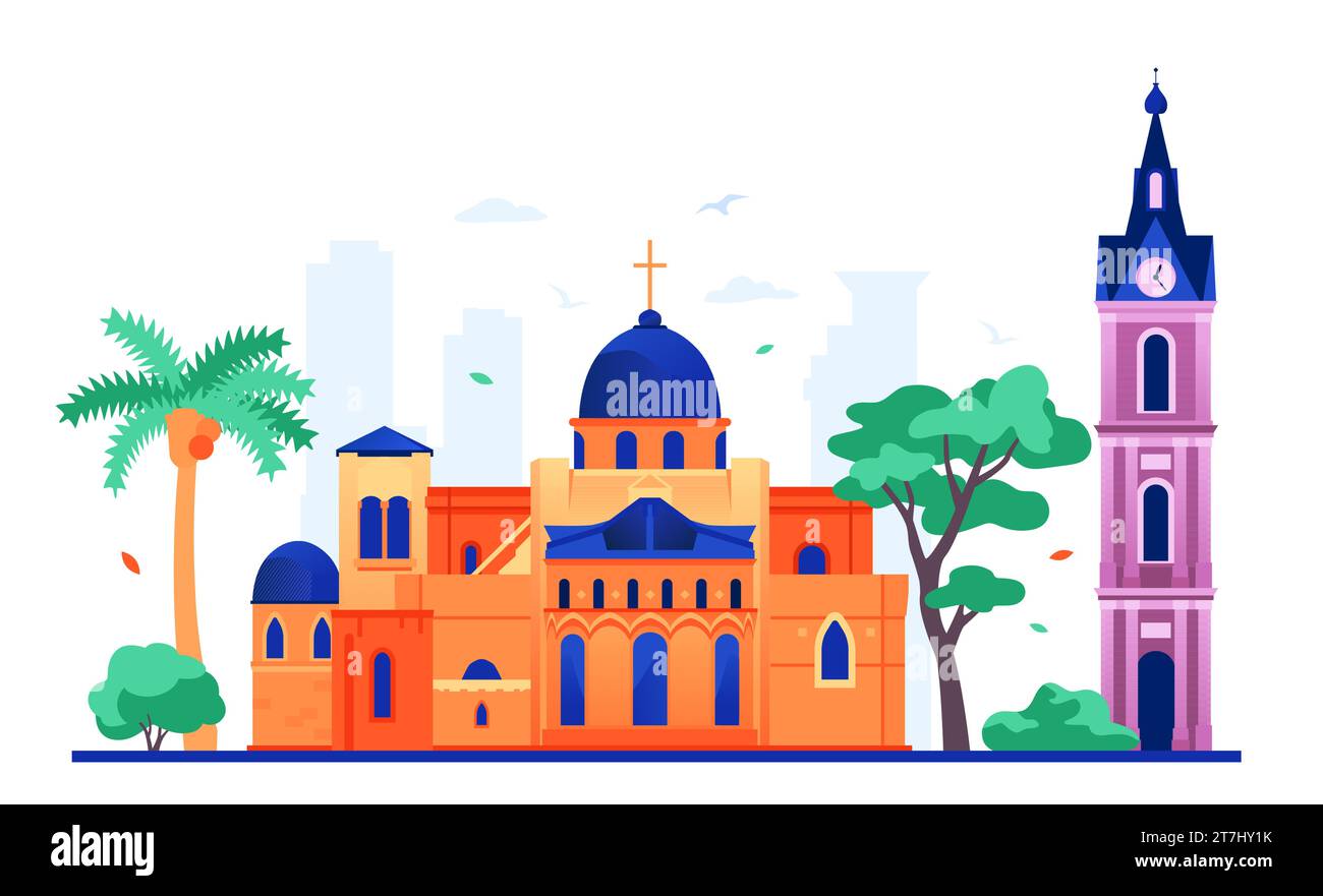 Ancient buildings of Israel - modern colored vector illustration Stock ...